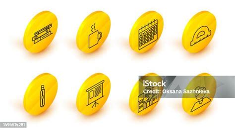 라인 교사 일정 차트 다이어그램 인포 그래픽 파이 그래프 편지지 칼 각도 측정을위한 각도기 그리드 달력 커피 컵 및 사무실 폴더 종이 및 문서 아이콘을 설정합니다 벡터 0