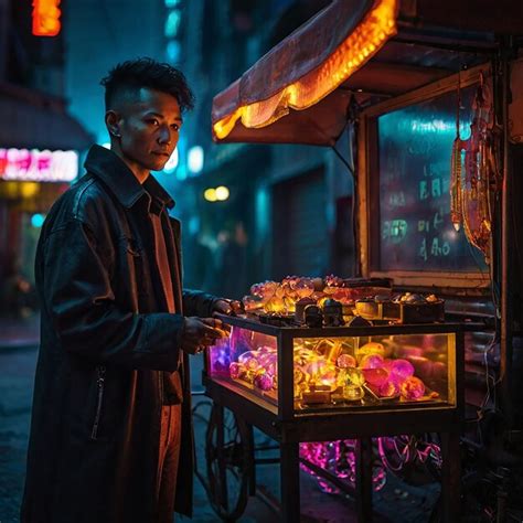 A Man Is Standing In Front Of A Display Of Items Premium Ai Generated Image
