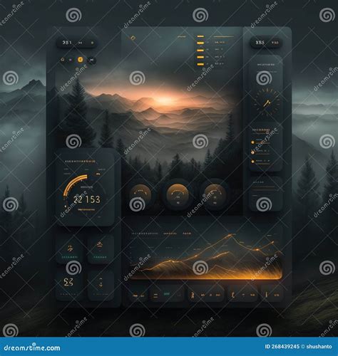 Beautiful Dark Theme User Interface Image Template Stock Illustration