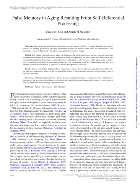Pdf False Memory In Aging Resulting From Self Referential Processing