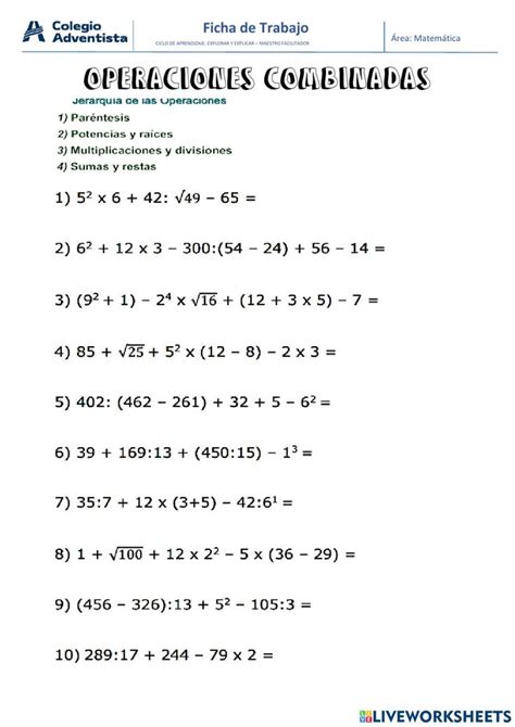 Operaciones Combinadas Online Exercise For 5to Primaria Math
