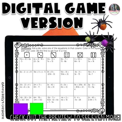 Halloween Math Multi Step Equations Simplify Distributive Practice Game