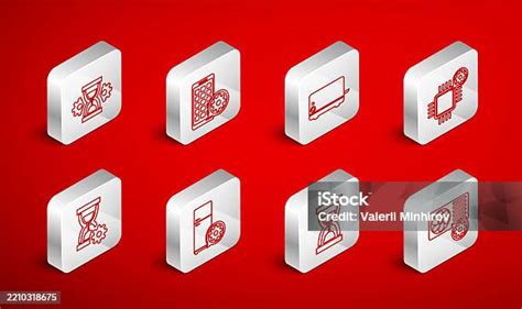 라인 에어컨 설정 모바일 앱 토스터기 프로세서 모래가 있는 오래된 모래시계 모래시계 냉장고 및 아이콘을 설정합니다 벡터 3차원 형태에 대한 스톡 벡터 아트 및 기타 이미지