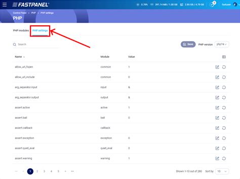 settings fastpanel knowledge base