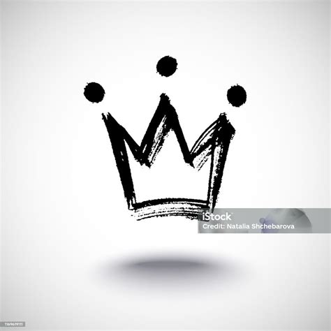 손으로 그린 고립 된 크라운 블랙 실루엣 그런 지 브러쉬와 연필 질감 추적 흰색 배경에 의해 만들어진 벡터 일러스트레이션 0명에