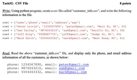 Solved Task Csv File Points Write Using Python Chegg