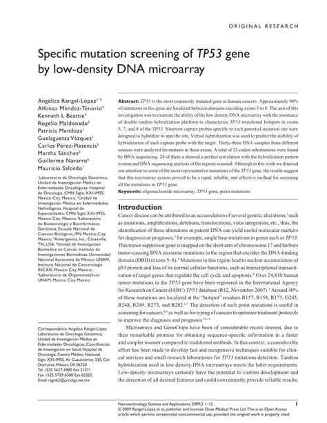 Pdf Specific Mutation Screening Of Tp53 Gene By Low Density Dna