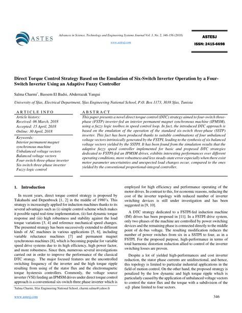 Pdf Direct Torque Control Strategy Based On The Emulation Of Six Switch Inverter Operation By