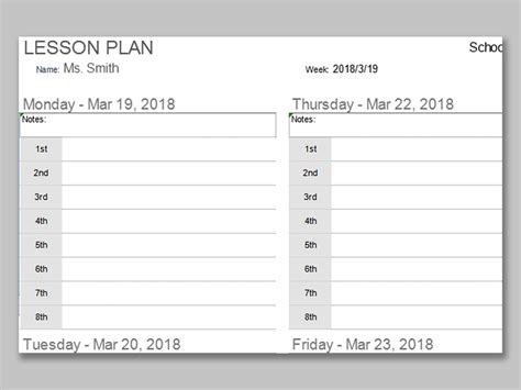 Excel Of Useful Weekly Lesson Plan Xlsx Wps Free Templates