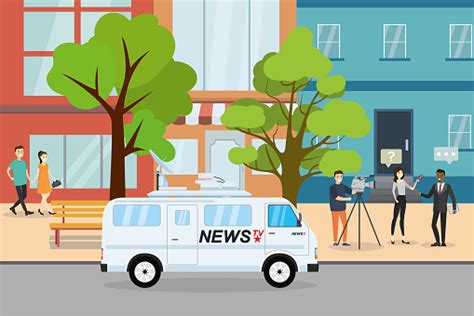 코카서스 카메라맨과 여성 기자 마이크 인터뷰 아프리카 계 미국인 사업가 언론인에 대한 스톡 벡터 아트 및 기타 이미지 언론인 차 건축물 Istock