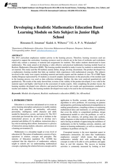 Pdf Developing A Realistic Mathematics Education Based Learning