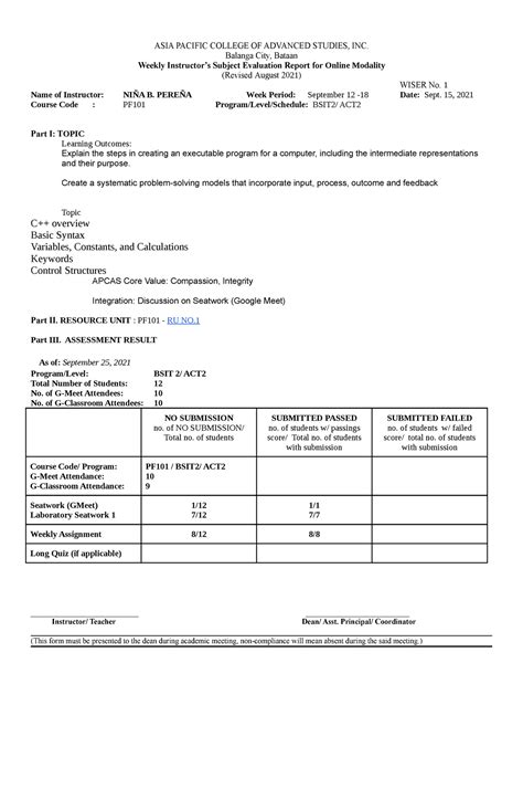 Pf101 Week 1 Object Oriented Programming Asia Pacific College Of