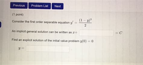 Solved Consider The First Order Separable Equation Y 1