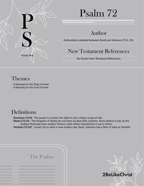 Psalm 72 Summary 5 Minute Bible Study — 2belikechrist