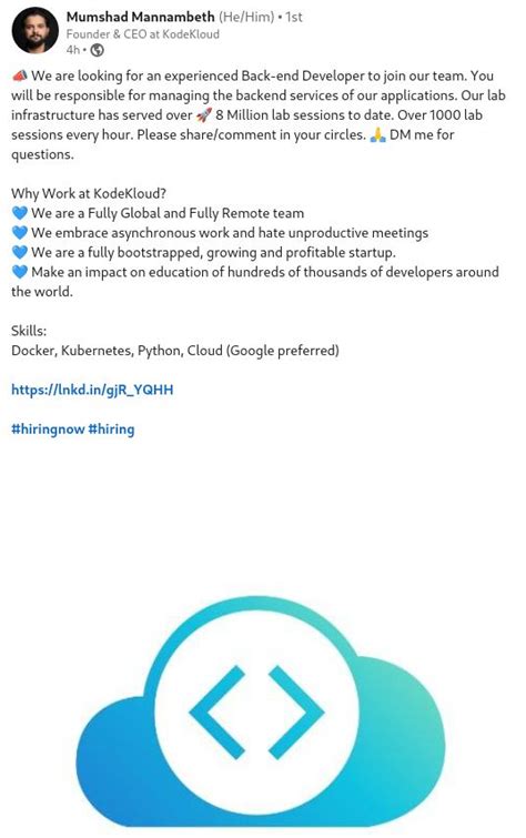 Gineesh Madapparambath On Linkedin Kodekloud Devops Career Hiring