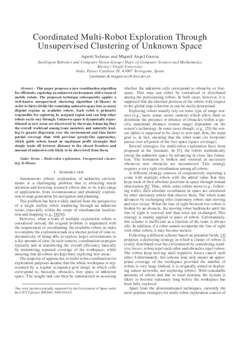 Pdf Coordinated Multi Robot Exploration Through Unsupervised Clustering Of Unknown Space