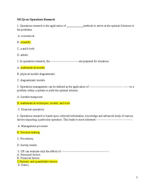 Mcqs On Operations Research Pdf Linear Programming Mathematical Optimization