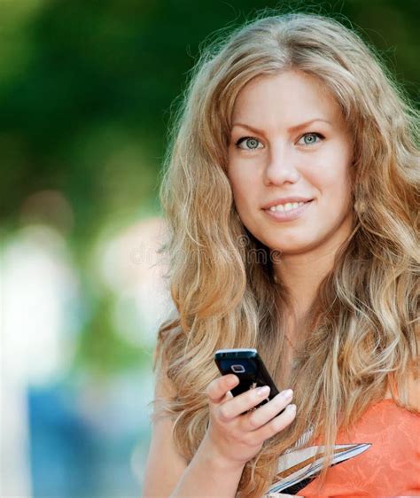 Woman Texting On Mobile Phone Stock Image Image Of Garden Adult 21719777