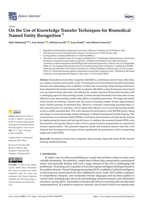 Pdf On The Use Of Knowledge Transfer Techniques For Biomedical Named Entity Recognition