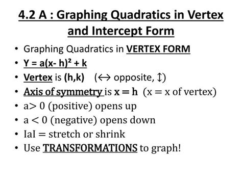 PPT A Graphing Quadratics In Vertex And Intercept Form PowerPoint Presentation ID