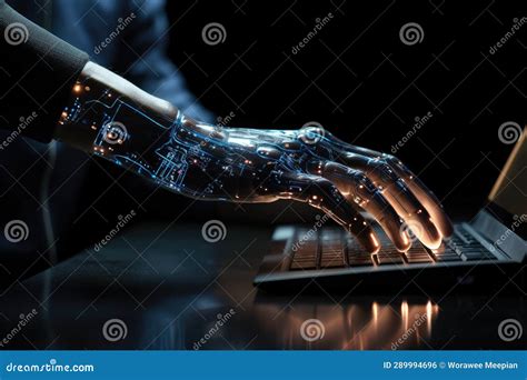 Artificial Intelligence Robot Hand Typing A Keyboard On A Laptop