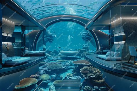 Underwater Hotel Room With Coral Reef View Premium Ai Generated Image