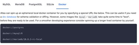 how to spin up an ephemeral local docker container with specify the db · issue 1250 · ariga