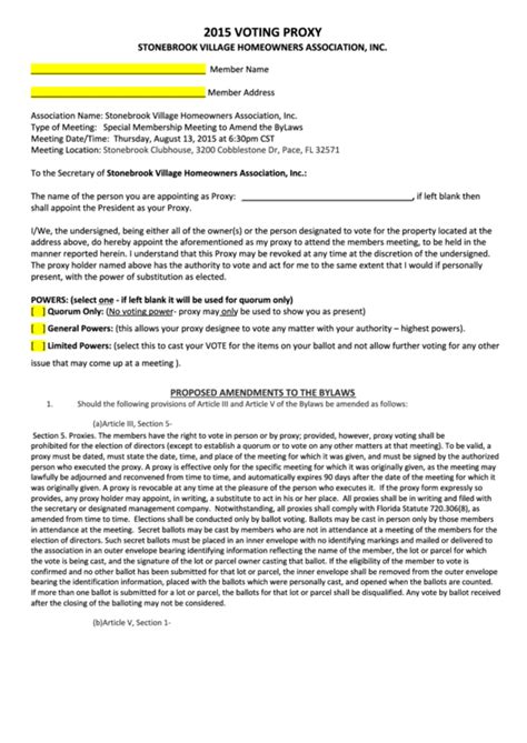 Top Hoa Proxy Form Templates Free To Download In PDF Format