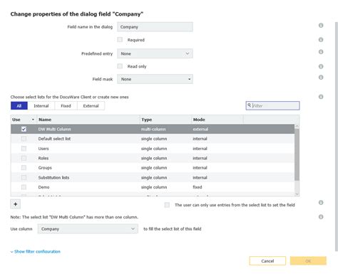 How To Set A Multi Column Select List To A Table Field · Docuware