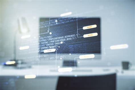 Premium Photo Double Exposure Of Abstract Creative Programming Illustration On Computer