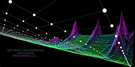 와이어프레임 기술이 검은색에 컬러 그리드를 구부리는 추상적인 배경 분석 3d 연구의 시각적 프리젠 테이션 컴퓨팅 기술 개념