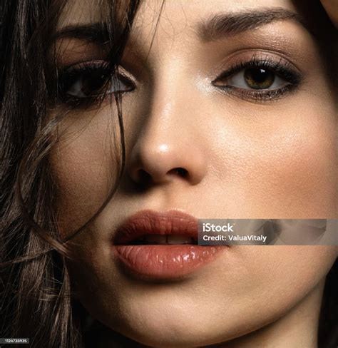 Beautiful Woman With Brown Hair Attractive Model With Brown Eyes Stock
