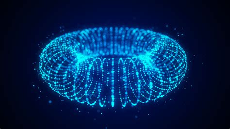 파란색 배경에 미래 지향적인 동적 와이어프레임 원환체 과학적 데이터의 흐름 미래 지향적인 디지털 기술 3d 렌더링 원환체에 대한