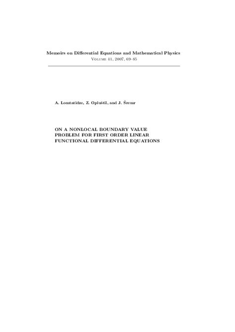 Pdf On A Non Local Boundary Value Problem For Linear Functional Differential Equations