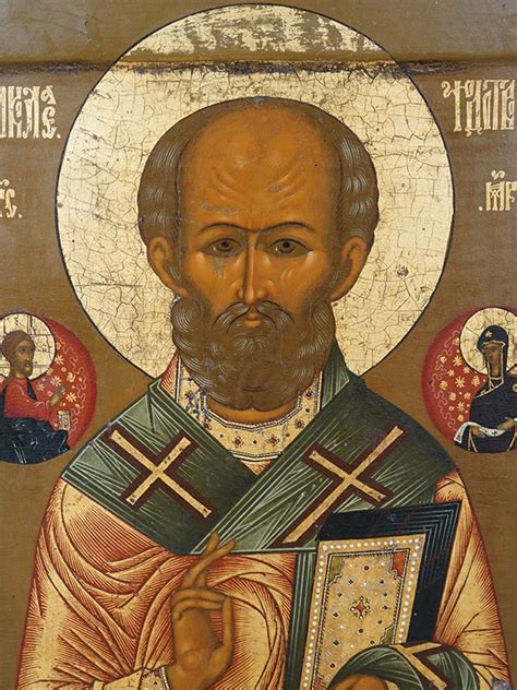 Икона «Святой Николай Чудотворец дерево левкас темпера золочение Xix век 31 × 26 5см