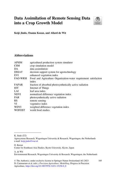 Pdf Data Assimilation Of Remote Sensing Data Into A Crop Growth Model