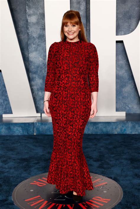 Bryce Dallas Howard Wore Red Printed Dress 2023 Vanity Fair Oscars