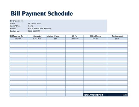 Free Printable Payment Schedule Templates [pdf Excel Word]