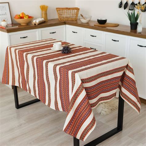 ᐉ Скатертина лляна 120х150 см Білий з коричневим Д Skatert Dom 005 • Краща ціна в Києві