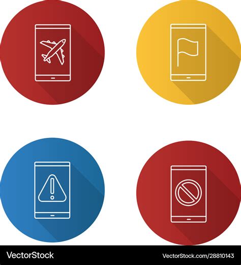 Smartphone Apps Flat Linear Long Shadow Icons Set Vector Image