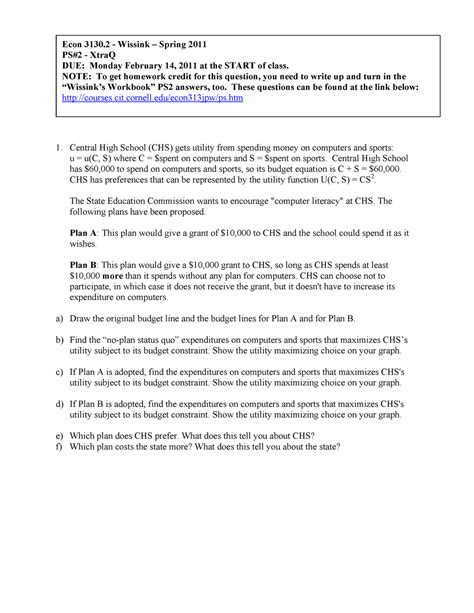 Seminar Assignments Problem Set Extra Questions 2 Econ 3130 Wissink Spring 2011 XtraQ DUE