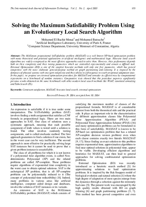 pdf solving the maximum satisfiability problem using an evolutionary local search algorithm