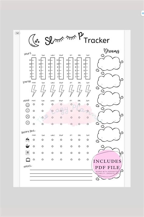 Sleep Tracker Weekly Template Etsy