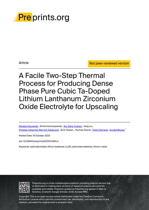 Pdf A Facile Two Step Thermal Process For Producing Dense Phase Pure Cubic Ta Doped Lithium