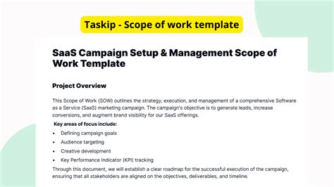 Saas Campaign Setup And Management Scope Of Work Template Taskip