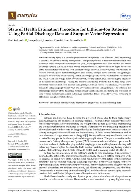 Pdf State Of Health Estimation Procedure For Lithium Ion Batteries Using Partial Discharge