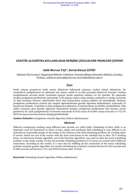 Pdf Nurse Scheduling Problem Solution Using Genetic Algorithm