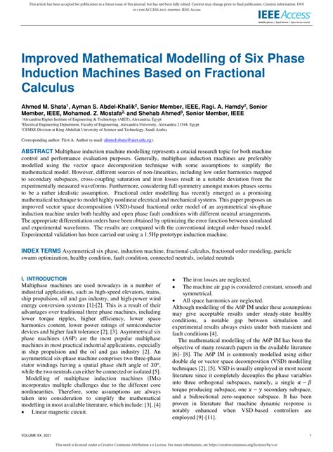 Pdf Improved Mathematical Modeling Of Six Phase Induction Machines Based On Fractional Calculus