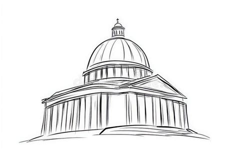 Simplistic Black And White Line Sketch Of A Dome Structure Emphasizing Neoclassical Design And