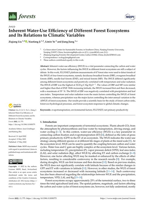 Pdf Inherent Water Use Efficiency Of Different Forest Ecosystems And Its Relations To Climatic